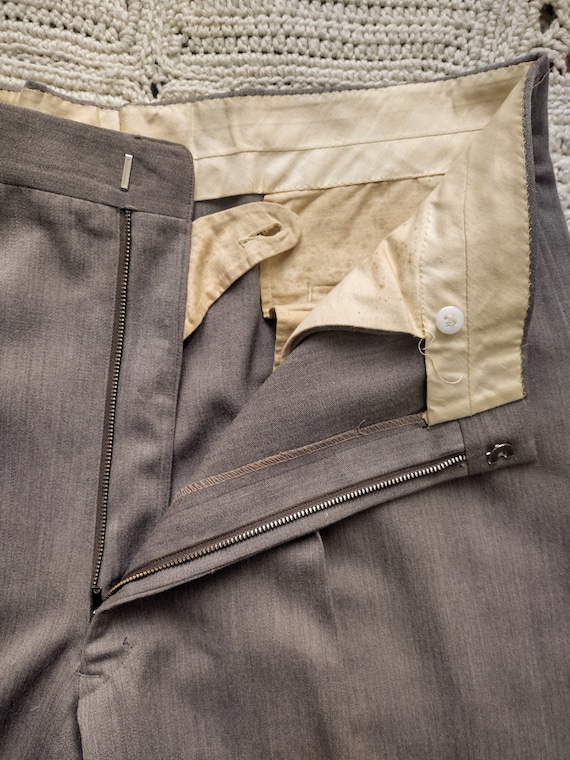 Vintage 1940s 1950s Peg Pants Beige Gabardine Wool Tr… - Gem