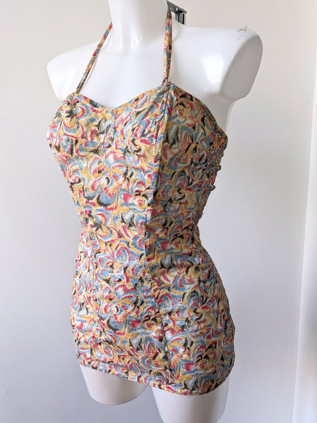 Vintage 1940s 1950s Deadstock French Swimsuit Abstract Print M VLV ...
