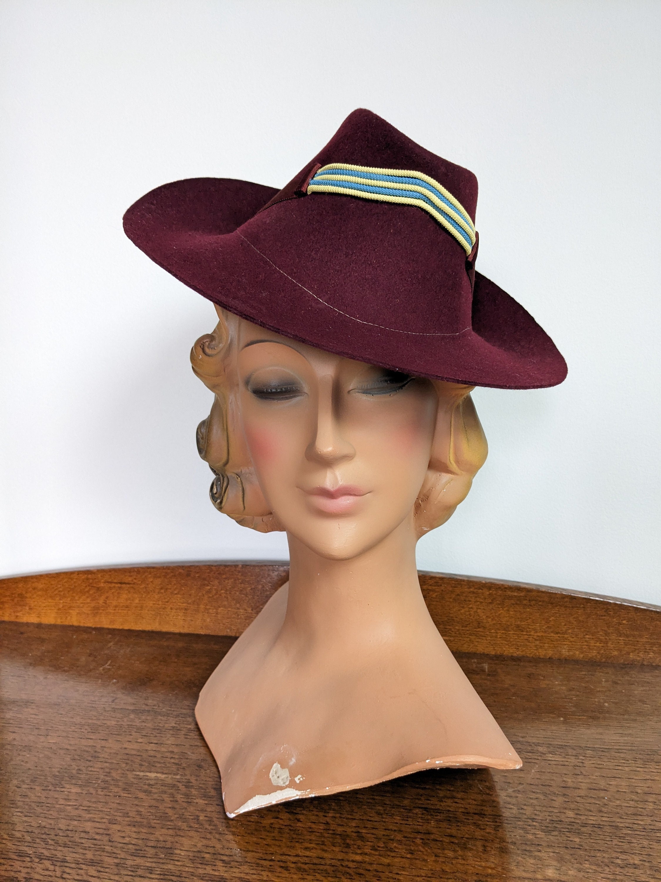 1930s 1940s French Fedora Hat - Burgundy Red Felt Wool - Etsy