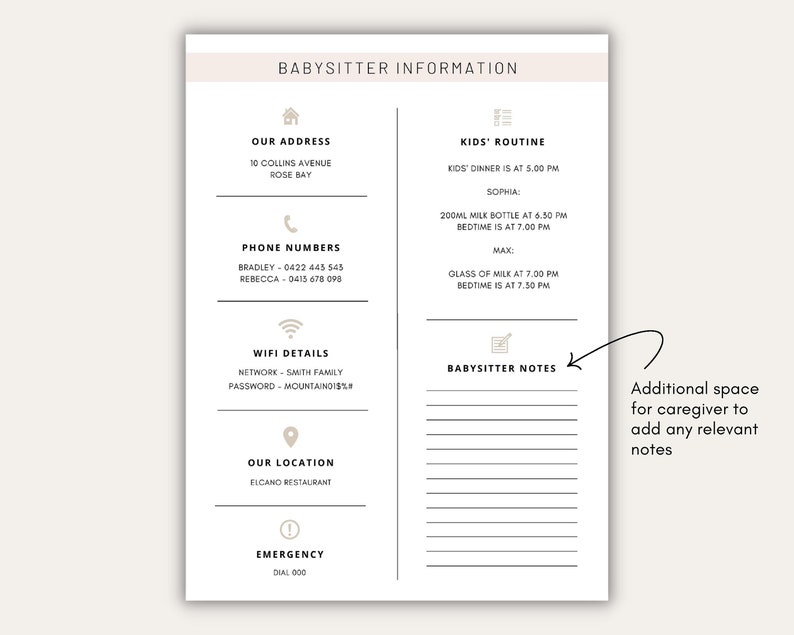 Babysitter Information Sheet Printable Nanny Schedule Child Care ...
