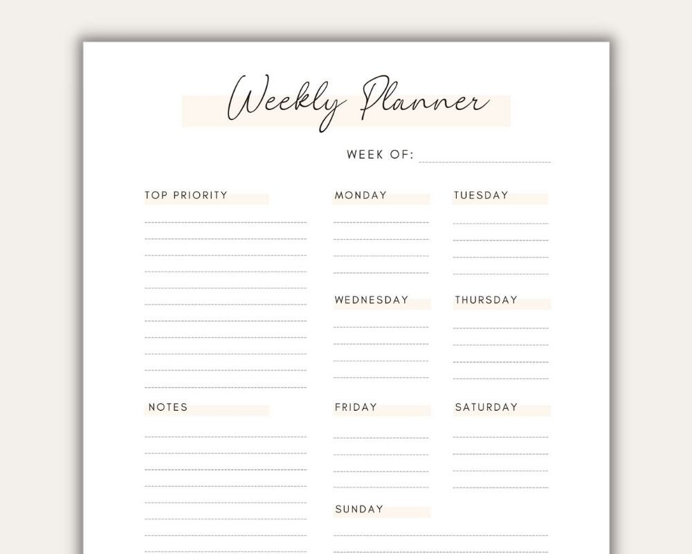 Minimalist Weekly Printable Planner, Neutral Weekly Schedule Planner, Weekly to Do List Planner ...