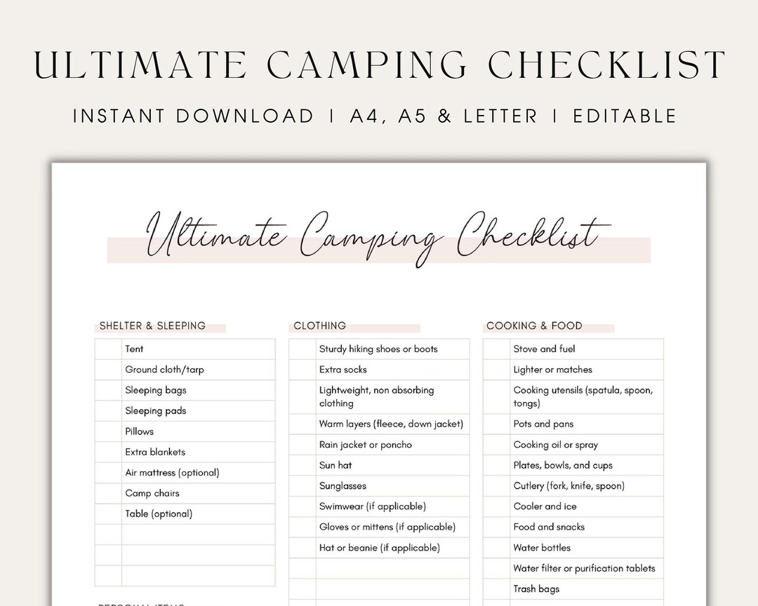 Ultimate Camping Checklist for Camping Planner Printable Packing ...
