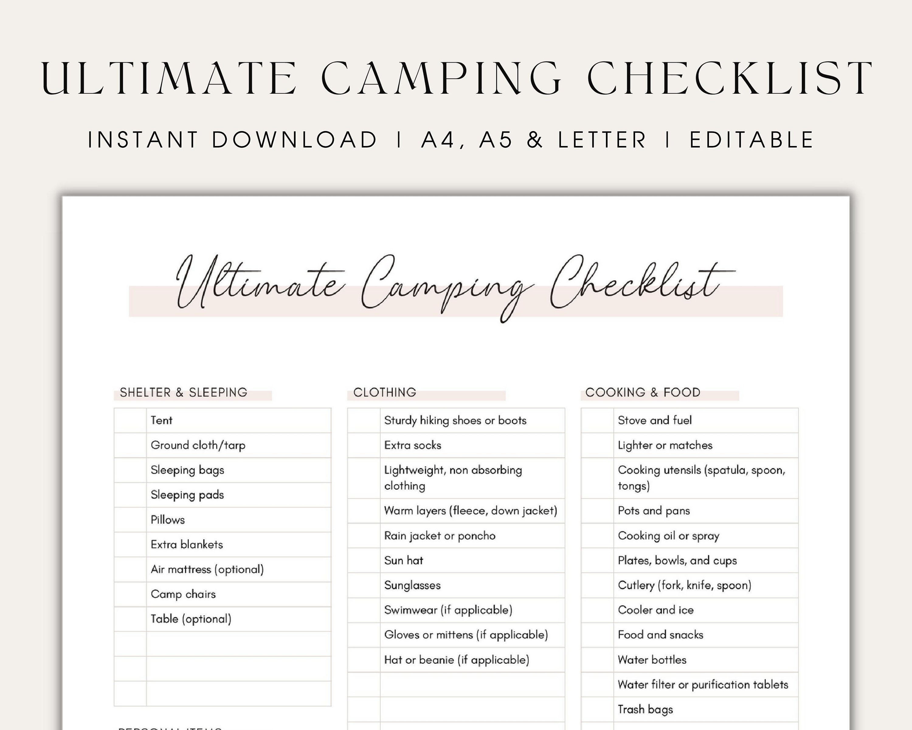Ultimate Camping Checklist for Camping Planner Printable Packing ...