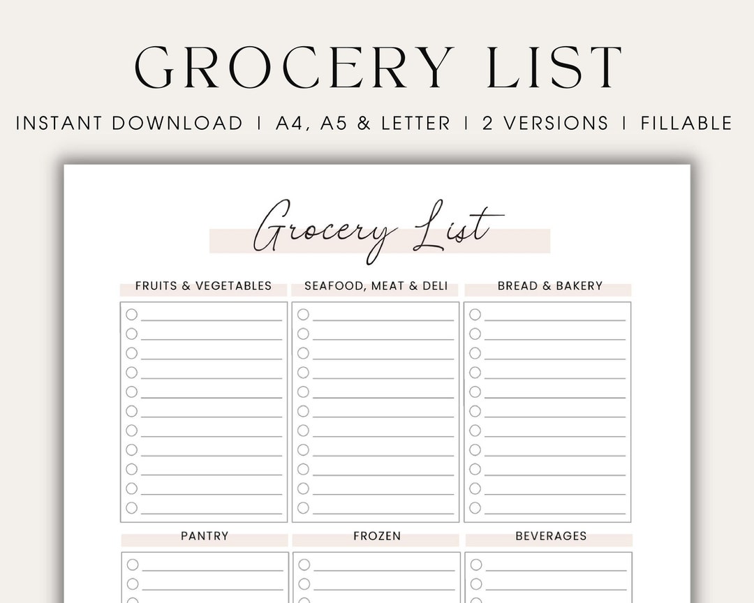 Grocery List Template Grocery Shopping List Printable Weekly Meal ...