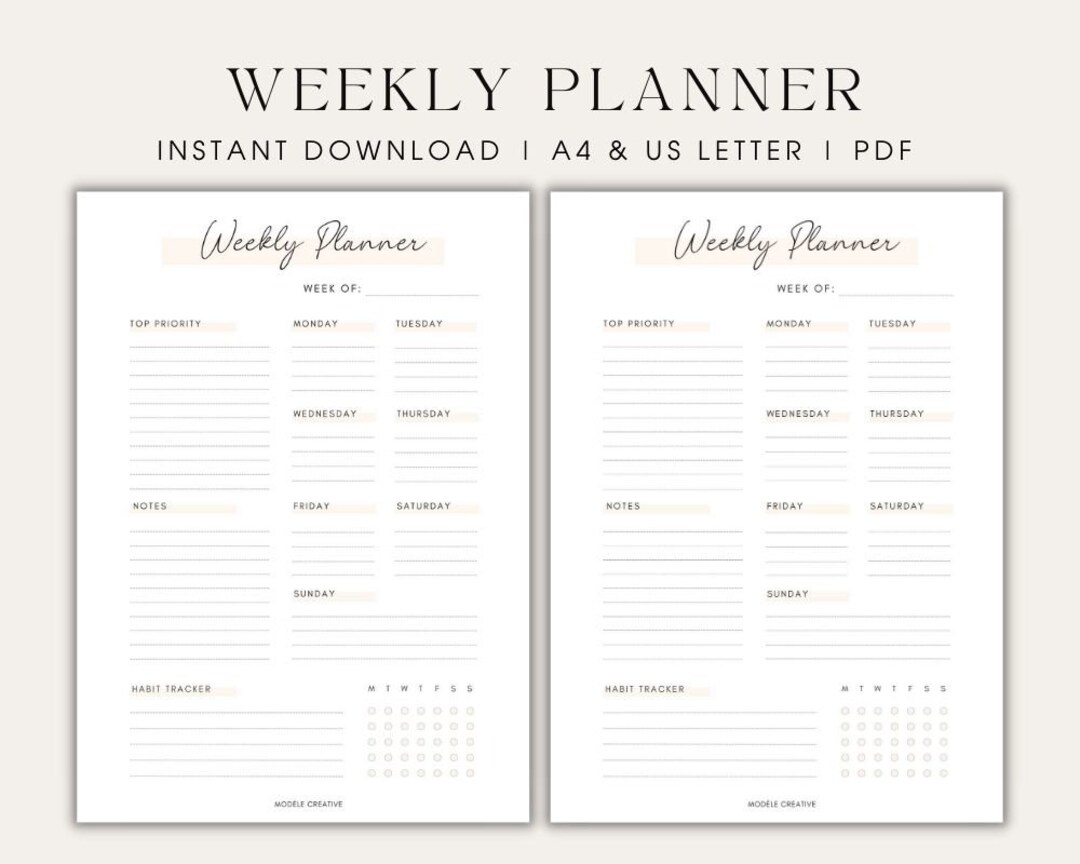 Minimalist Weekly Printable Planner, Neutral Weekly Schedule Planner ...