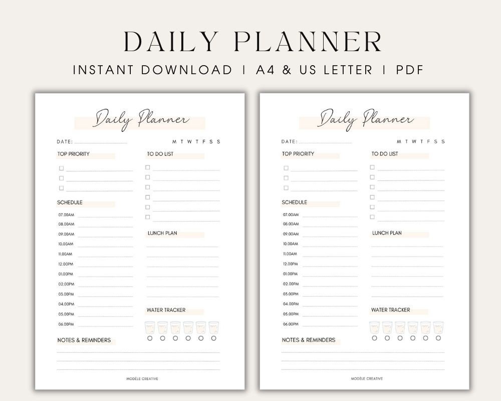 Daily Planner Printable Minimal Daily to Do List Undated Daily - Etsy