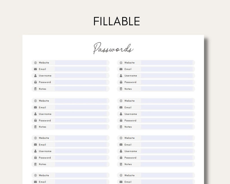 Password Tracker Printable Password Organizer Password Keeper Fillable ...