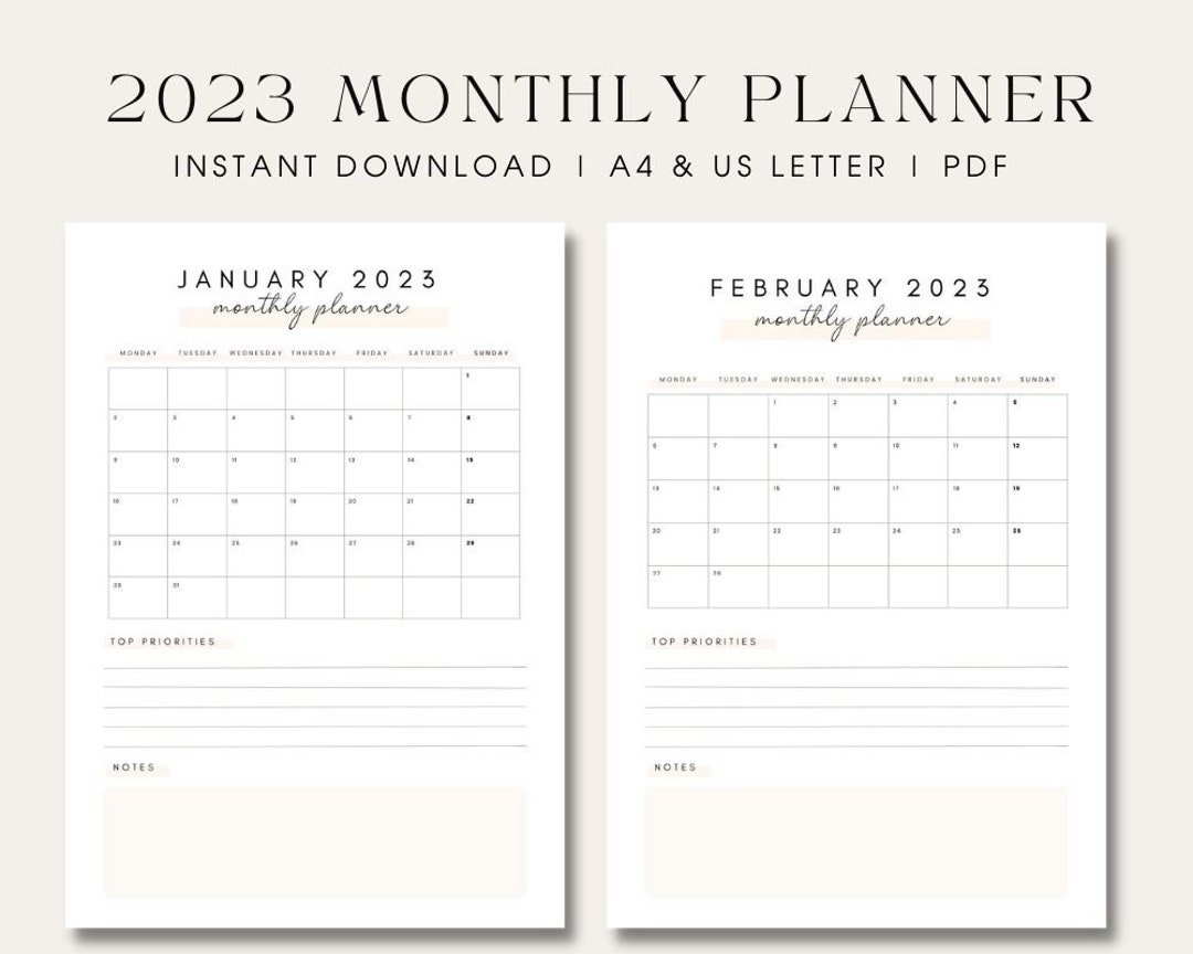Minimal Monthly Planner Printable 2023 Monthly Planner Template Neutral ...