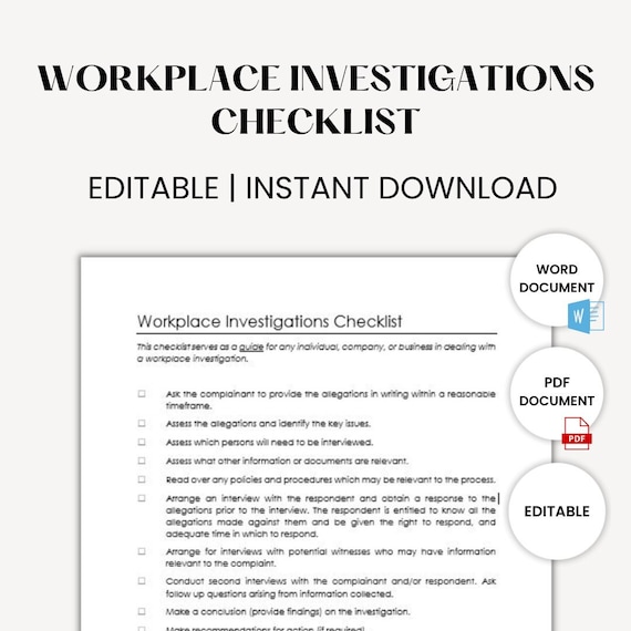 Workplace Investigation Checklist Template Workplace - Etsy Australia