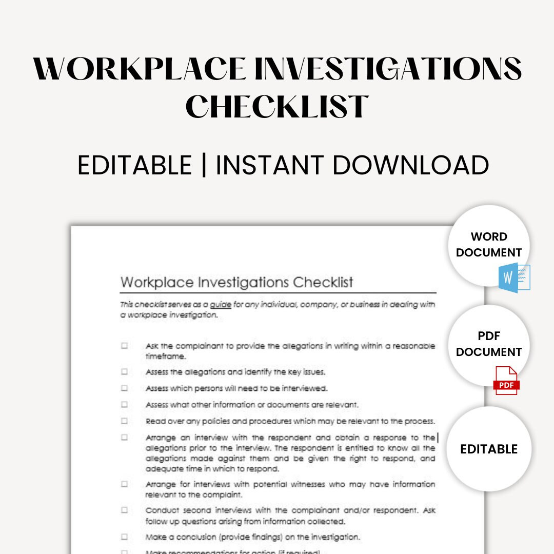 Workplace Investigation Checklist Template Workplace - Etsy Australia