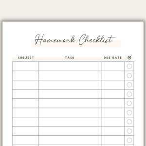 Homework Checklist Printable Student Planner for Students Planner ...