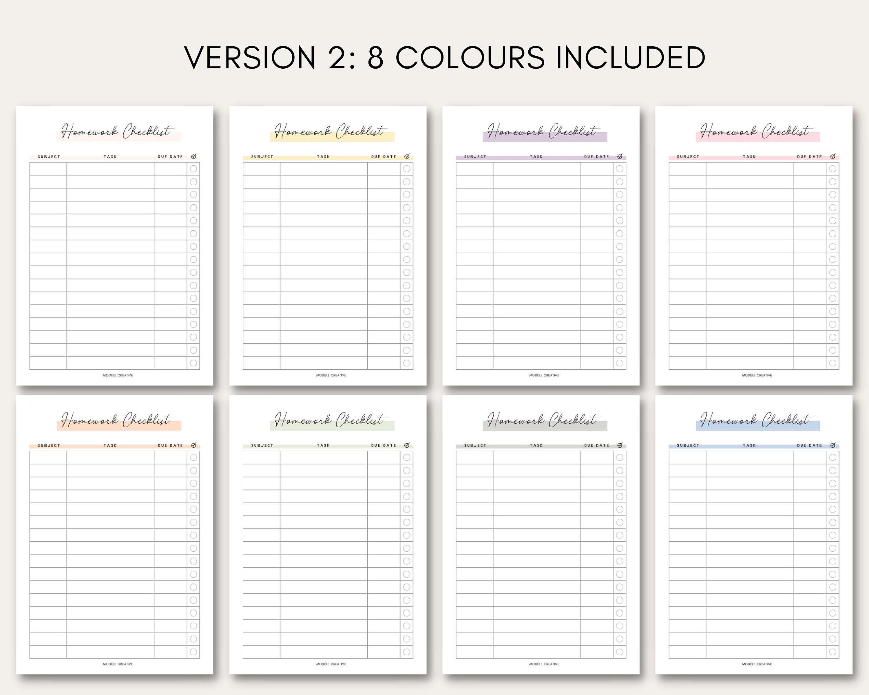 Homework Checklist Printable Student Planner for Students Planner ...