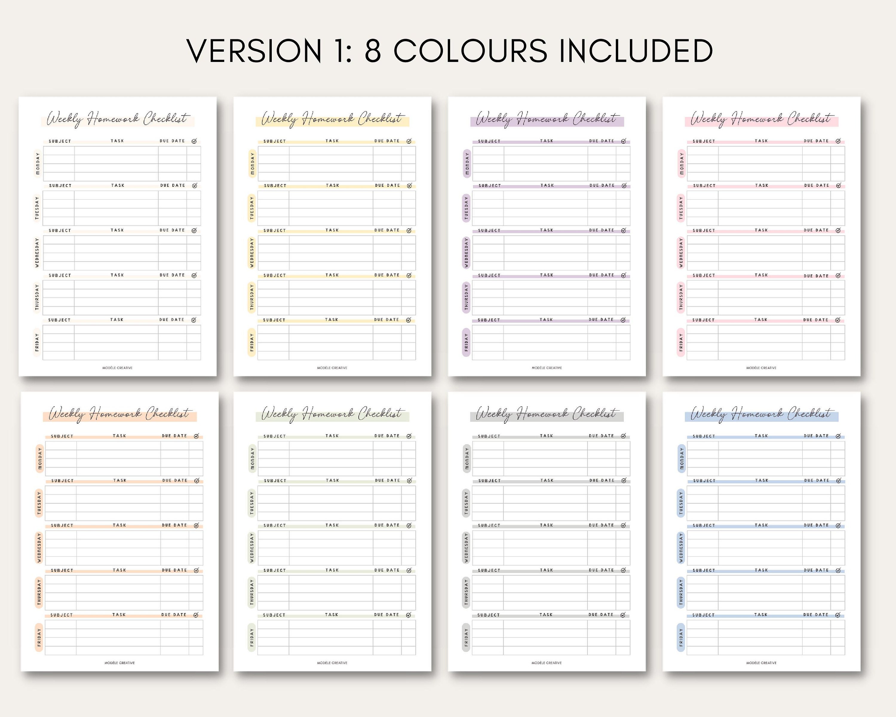 Minimalist Homework Checklist Fillable Homework Planner - Etsy
