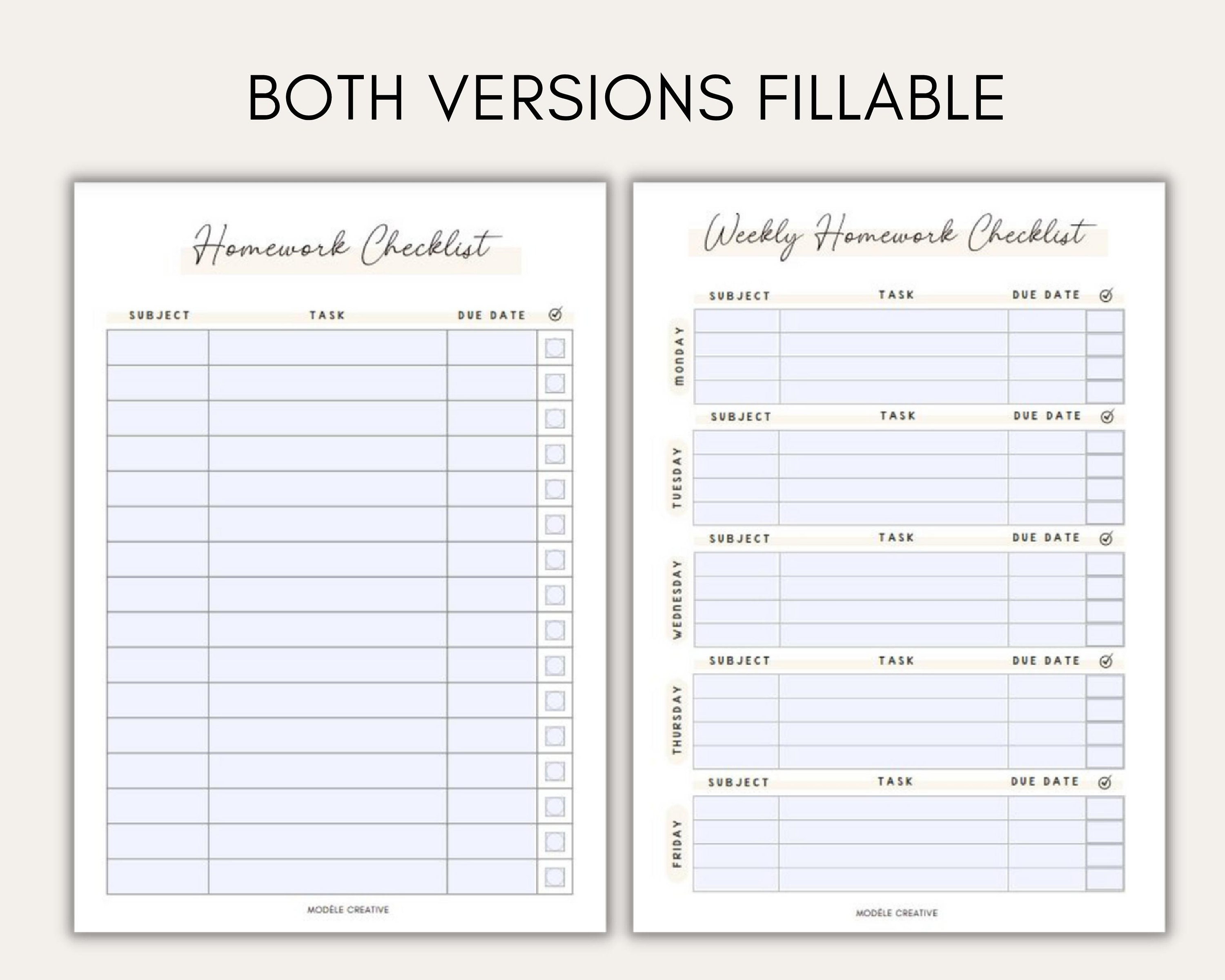 Homework Checklist Printable Student Planner for Students Planner ...