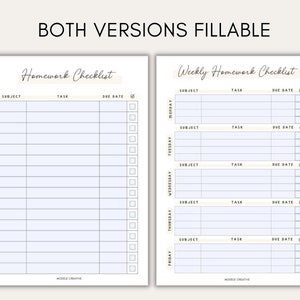 Minimalist Homework Checklist Fillable Homework Planner Printable ...