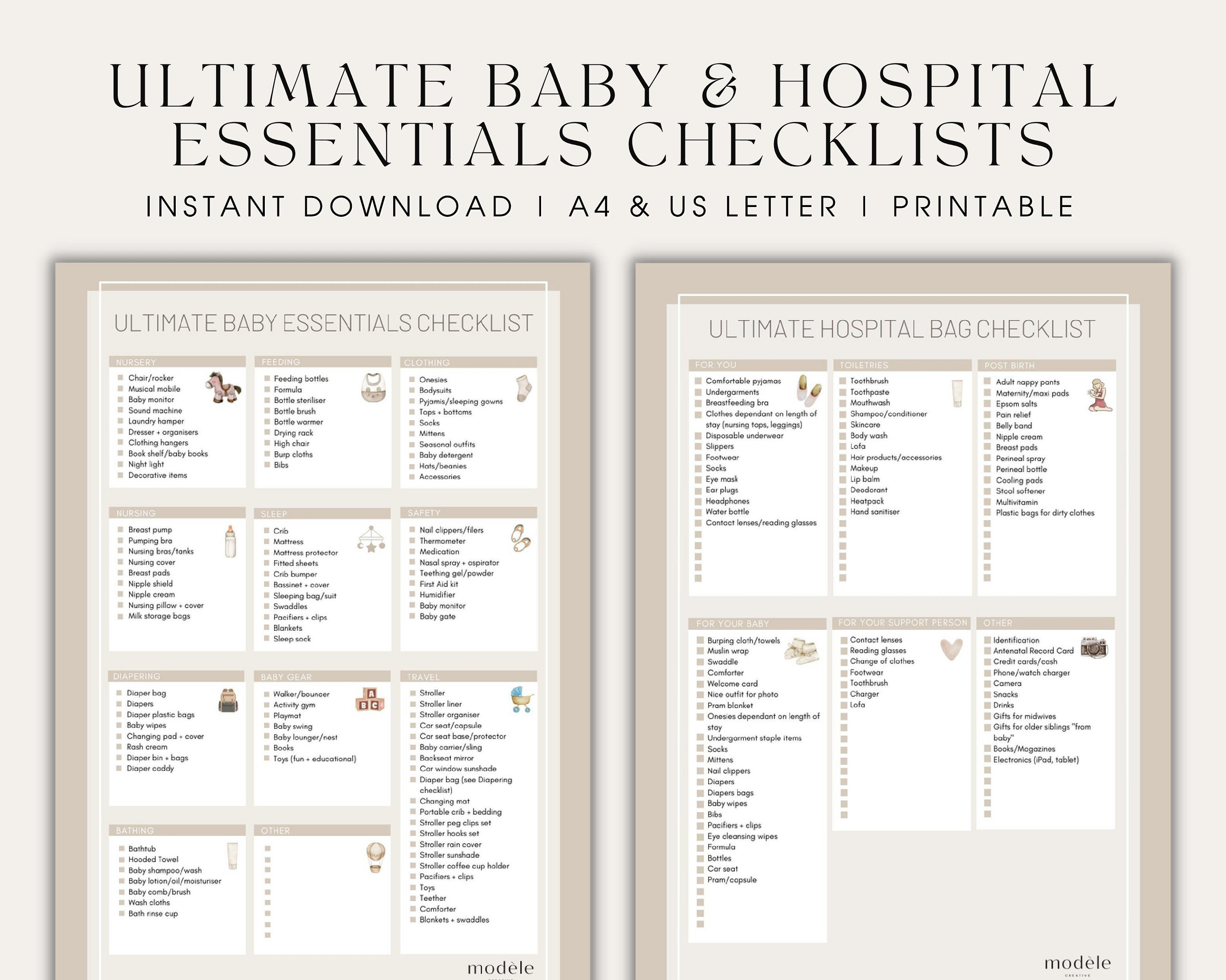 Baby Essentials Checklist Hospital Bag Essentials Checklist Newborn ...