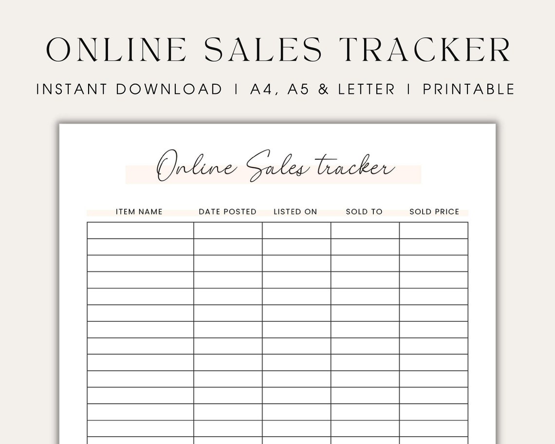 Online Sales Tracker Sales Log Printable Sales Tracking Sheet Online ...
