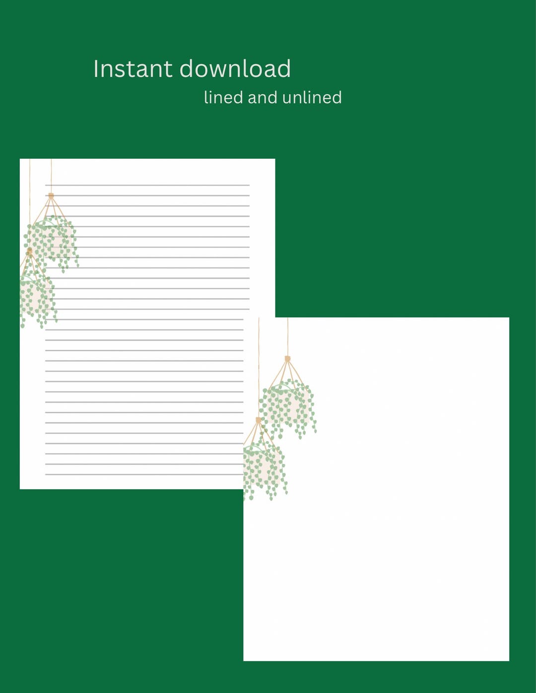 Hanging Plant Writing Paper, Lined and Unlined (digital Download) - Etsy