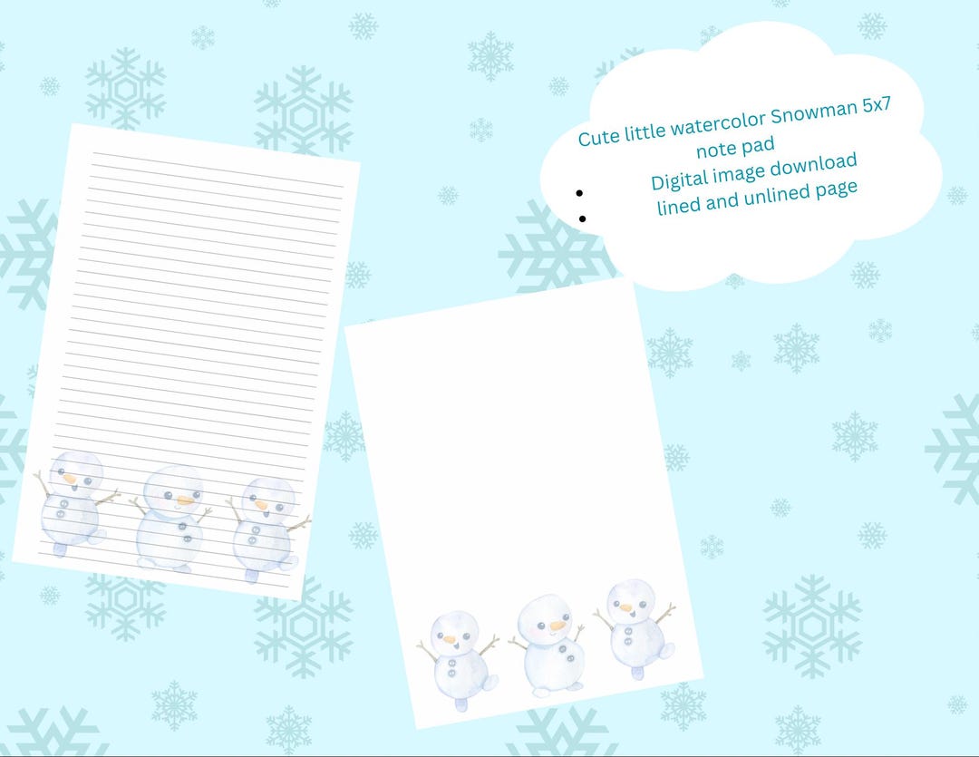Snowman Stationery: Lined & Unlined Writing Paper (digital Download) - Etsy