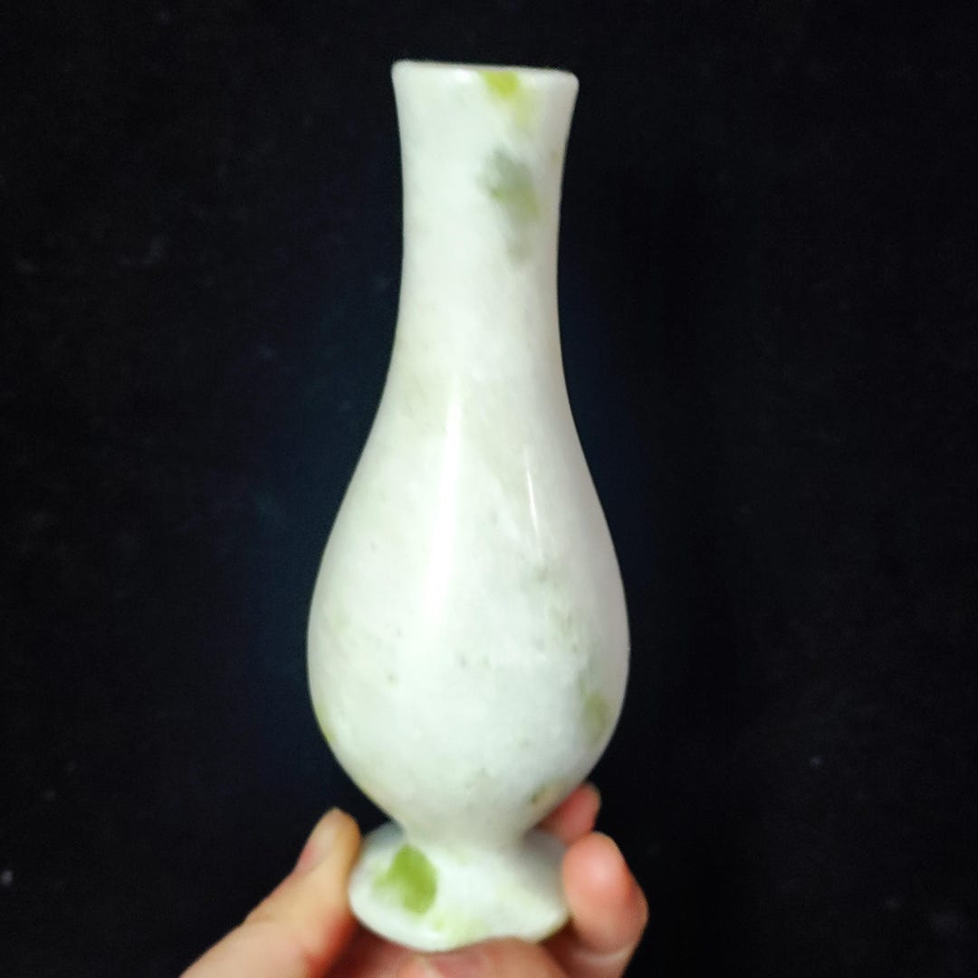 Real Jade Stone Hand Carved Flower Vase, Jadeite Soapstone Natural ...