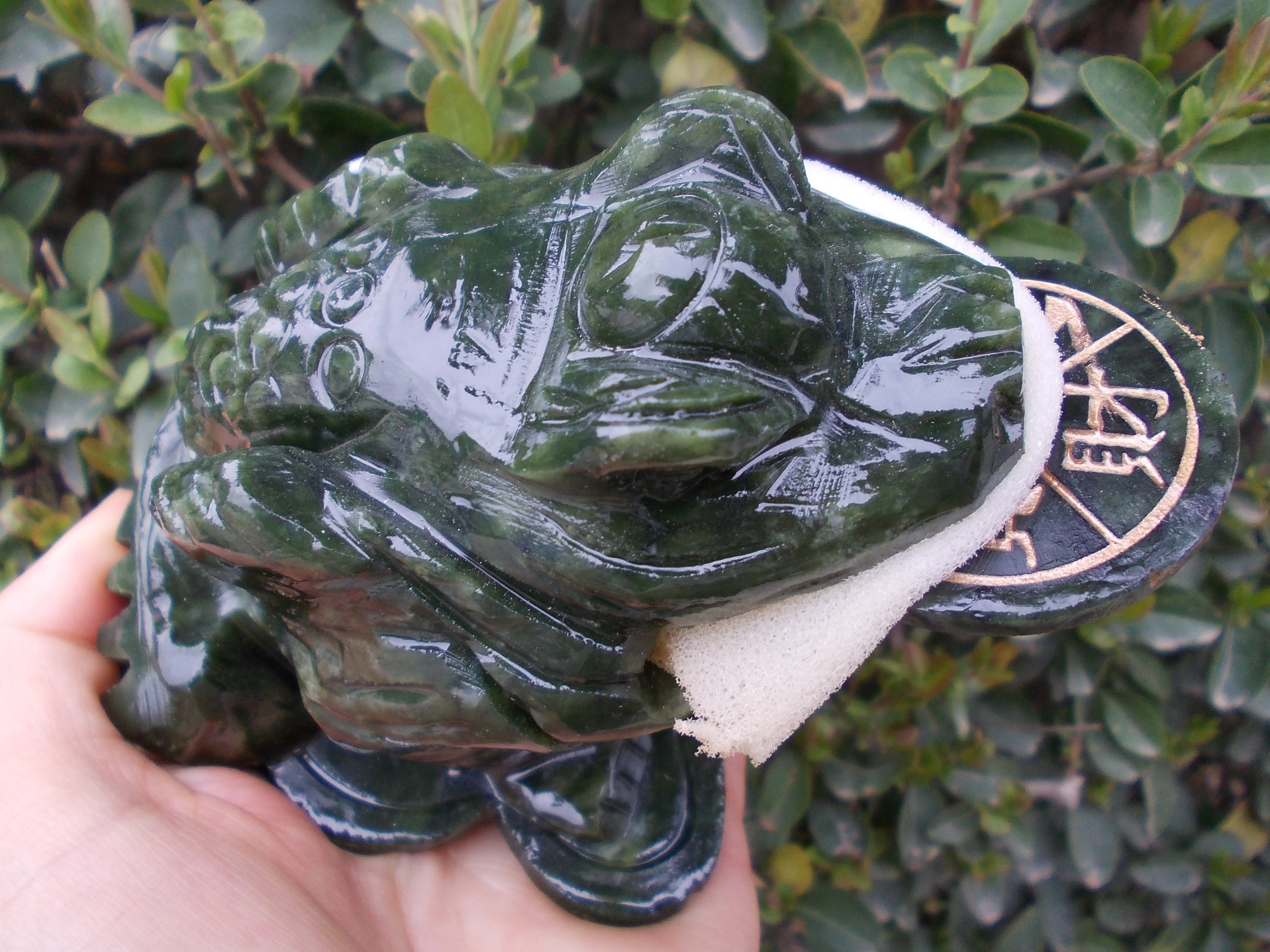 Funnt Crystal Natural Green Jade Money Toad Statue Feng Shui Fortune ...