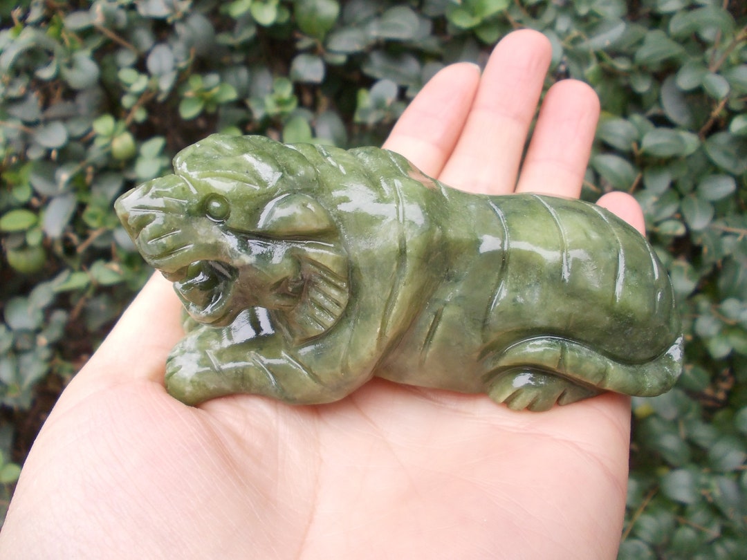 Funny Jade Crystal Healing Green Jade Tiger Carving Carved - Etsy
