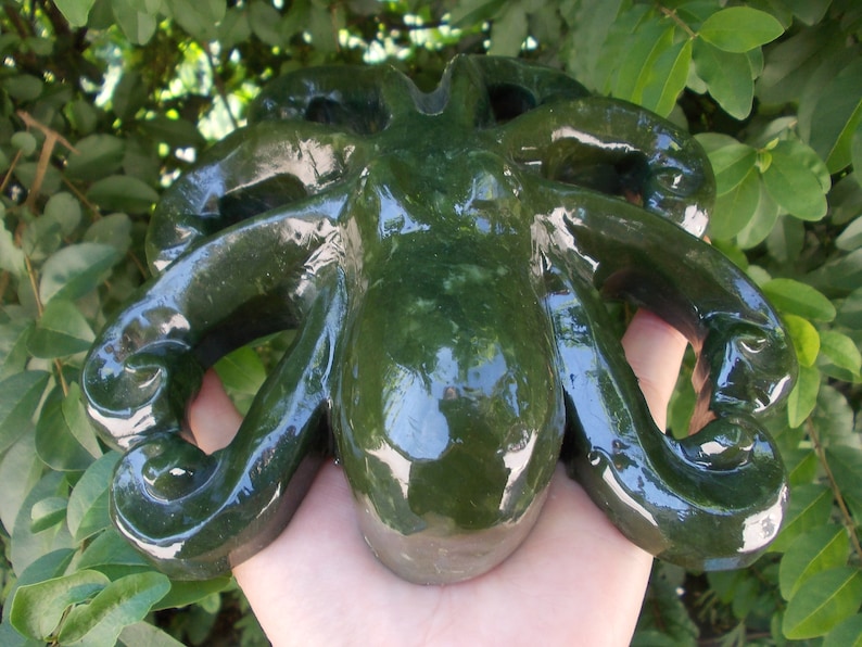 Green Jade Octopus Detailed Carving, Crystal Healing Fish Animal Squid ...
