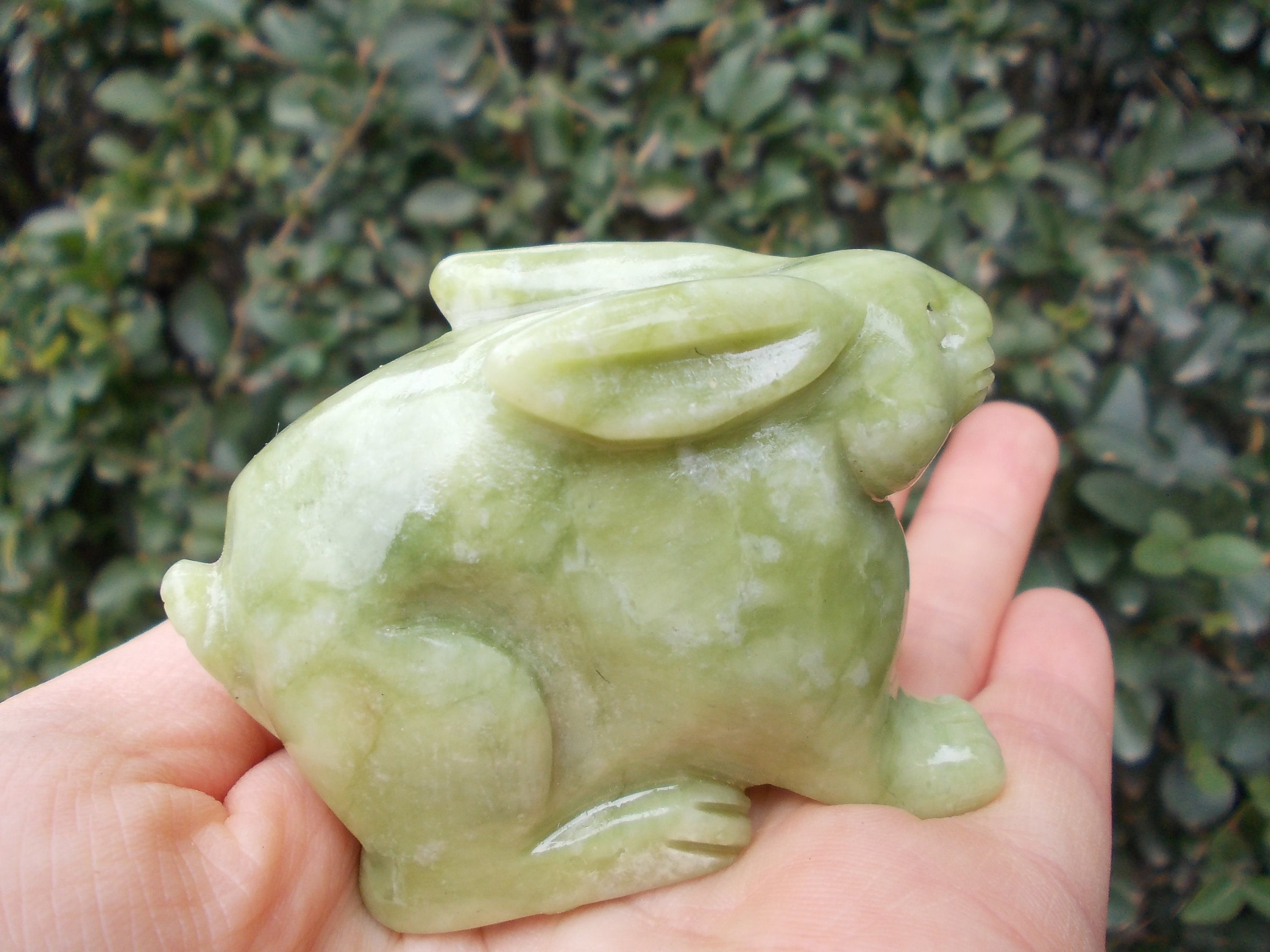 Get 1 Piece Funny Jade Crystal Healing Light Green Jade Rabbit Statue ...