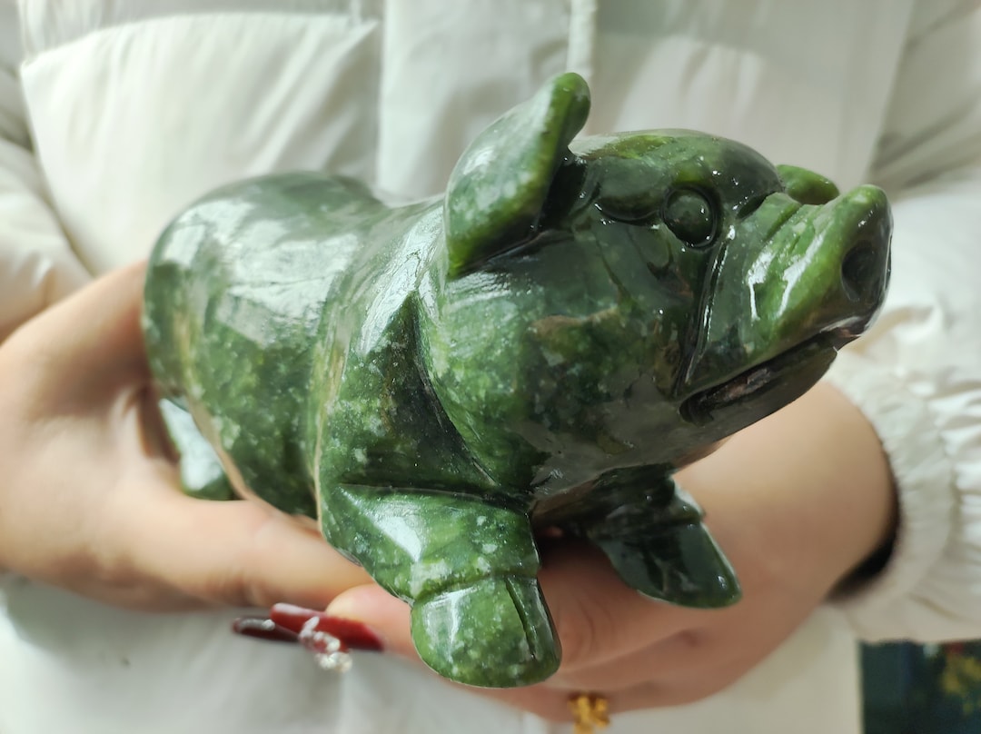 Natural Green Jade Pig Statue Chinese Feng Shui Lucky Pig Animal ...
