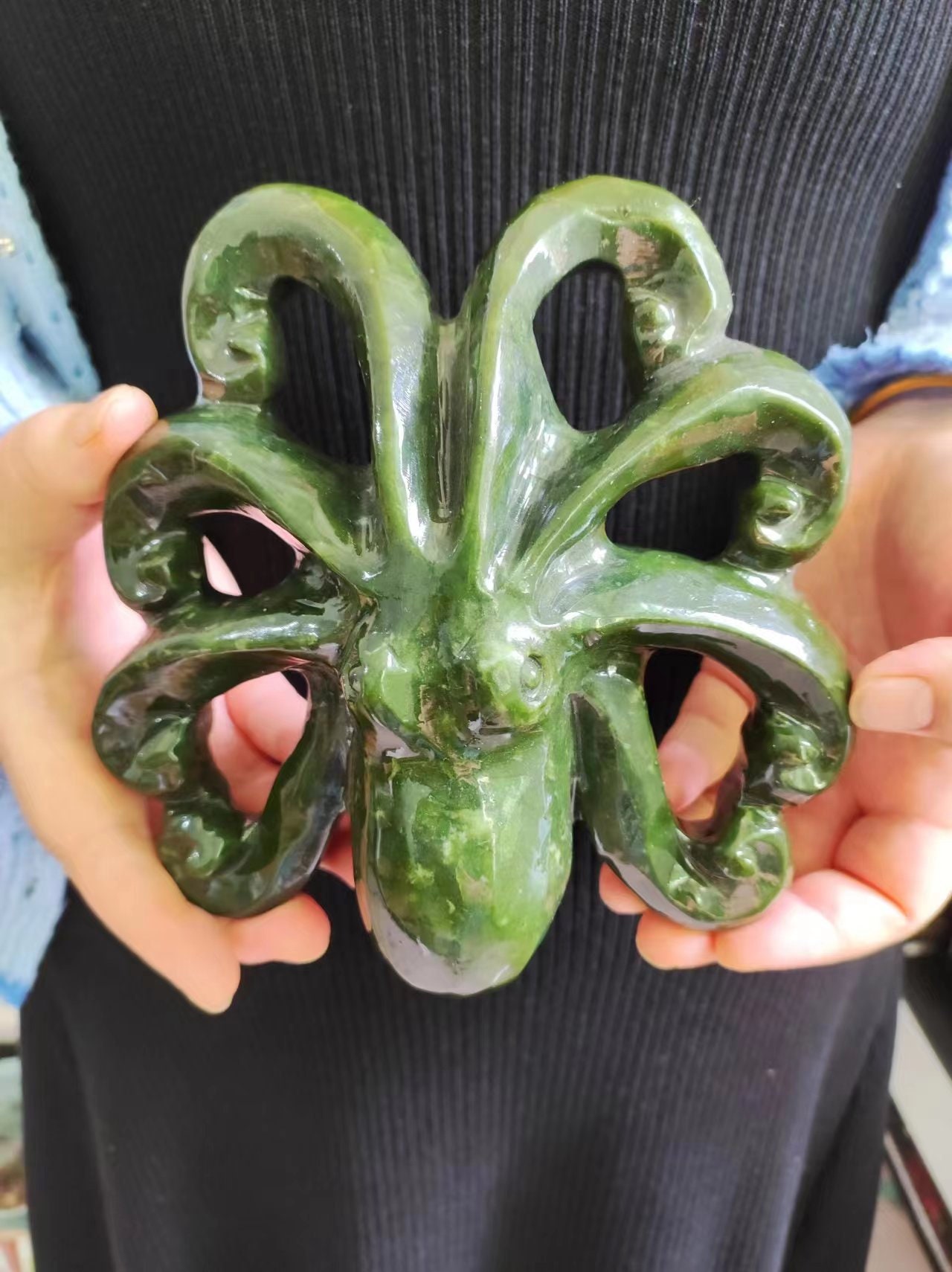 Green Jade Octopus Detailed Carving, Crystal Healing Fish Animal Squid ...