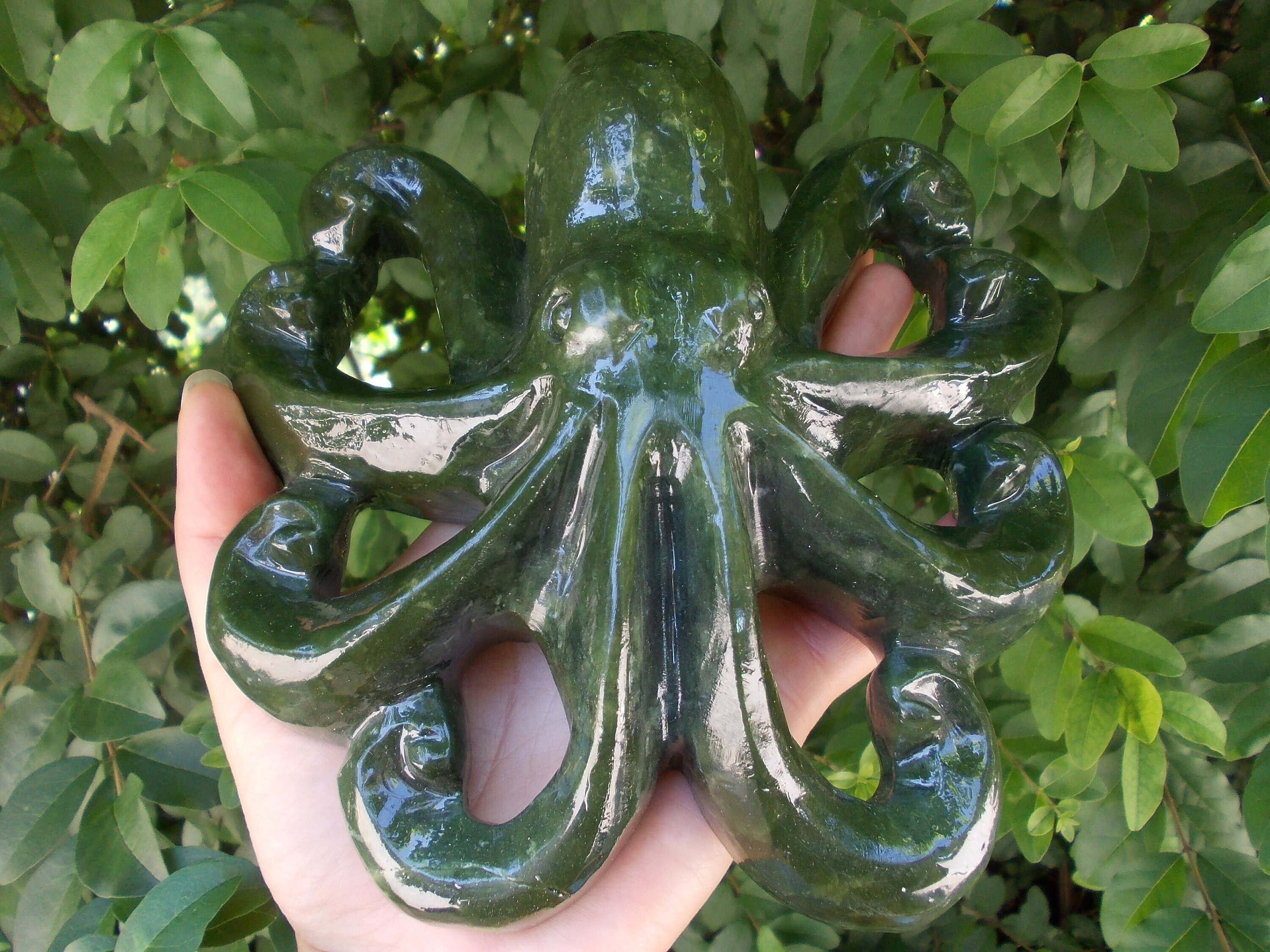 Green Jade Octopus Detailed Carving, Crystal Healing Fish Animal Squid ...
