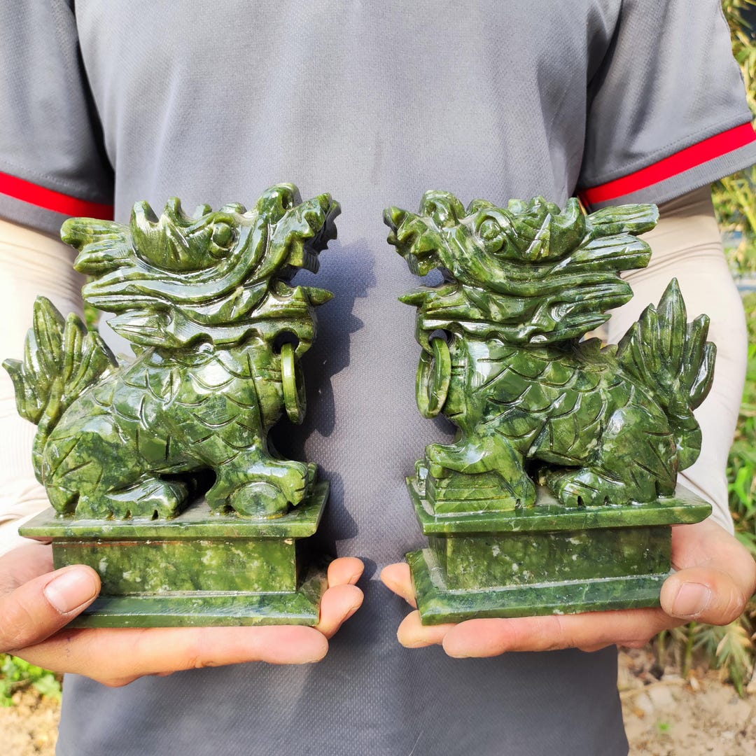 Pair Natural Jade Feng Shui Pi Yao/pi Xiu Statue for Wealth Good Luck ...