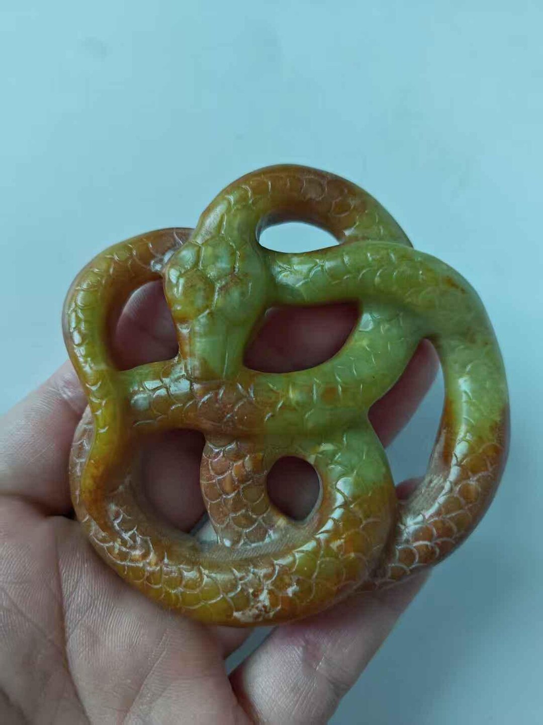 Yellow Jade Snake Statue, Chinese Zodiac Year of Snake Charm, Hongshan ...