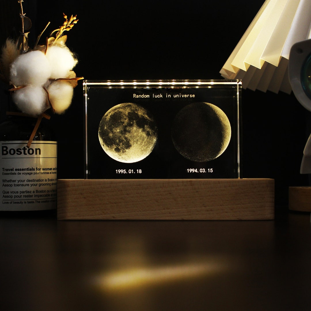 Personalized Moon Phase Crystal Lamp, Custom Moon Phase by Date Night ...
