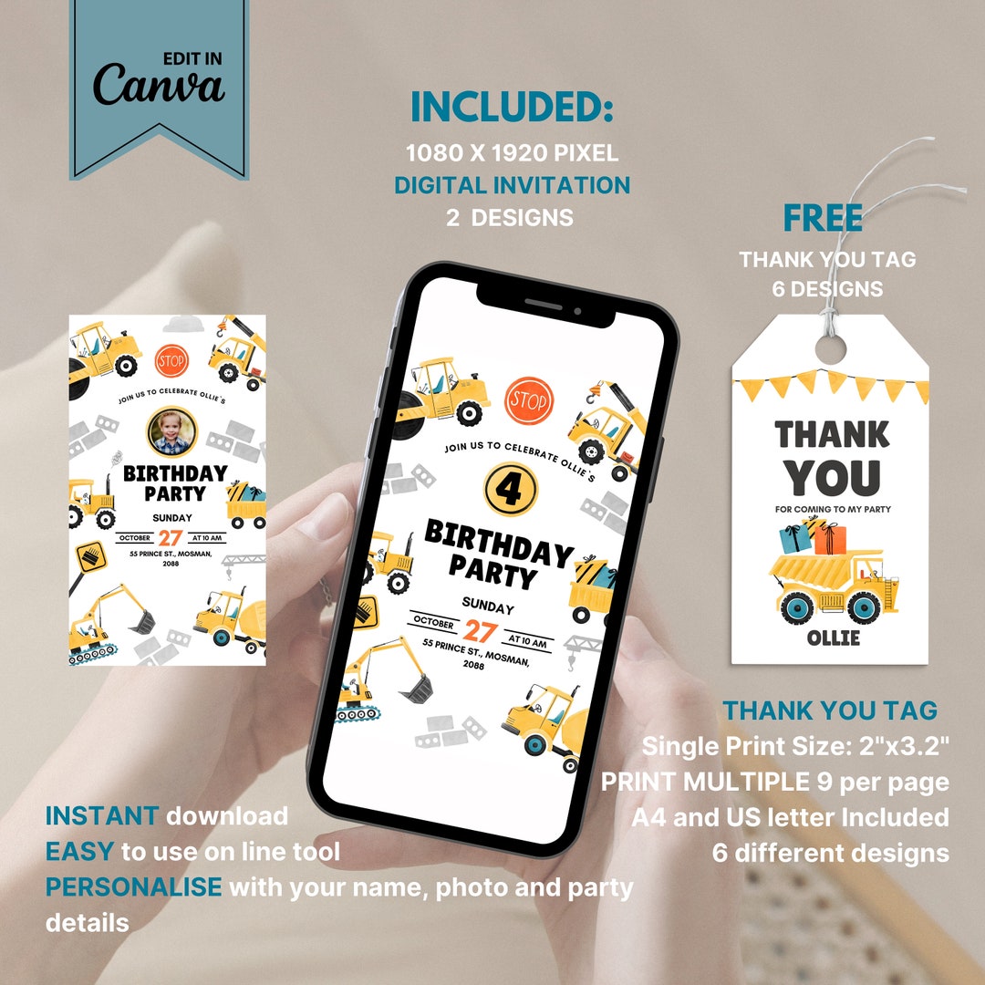 TRUCKS Birthday Party Invitation Custom - Digital Download - With Party ...