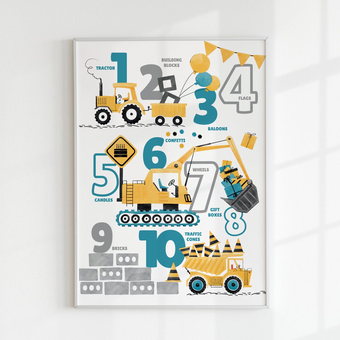 TRUCKS Words and Numbers Print Instant Download Poster Construction ...