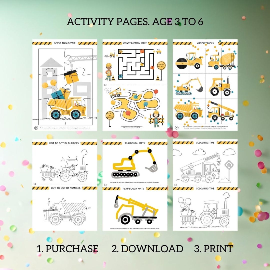 TRUCKS Activity Sheets Birthday Party or Play Date Instant Download ...