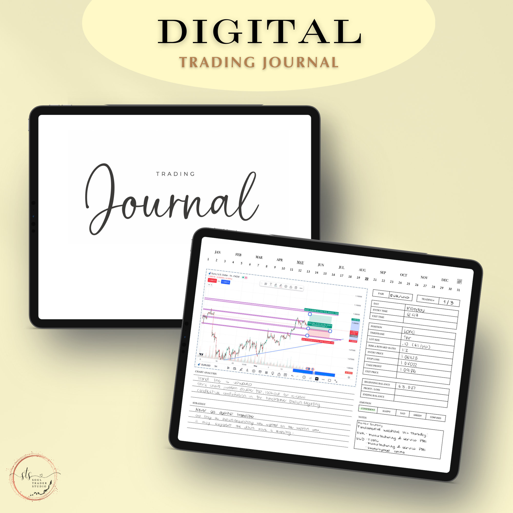 365 Days Digital Trading Journal, Minimal and Undated Journal, Daily ...