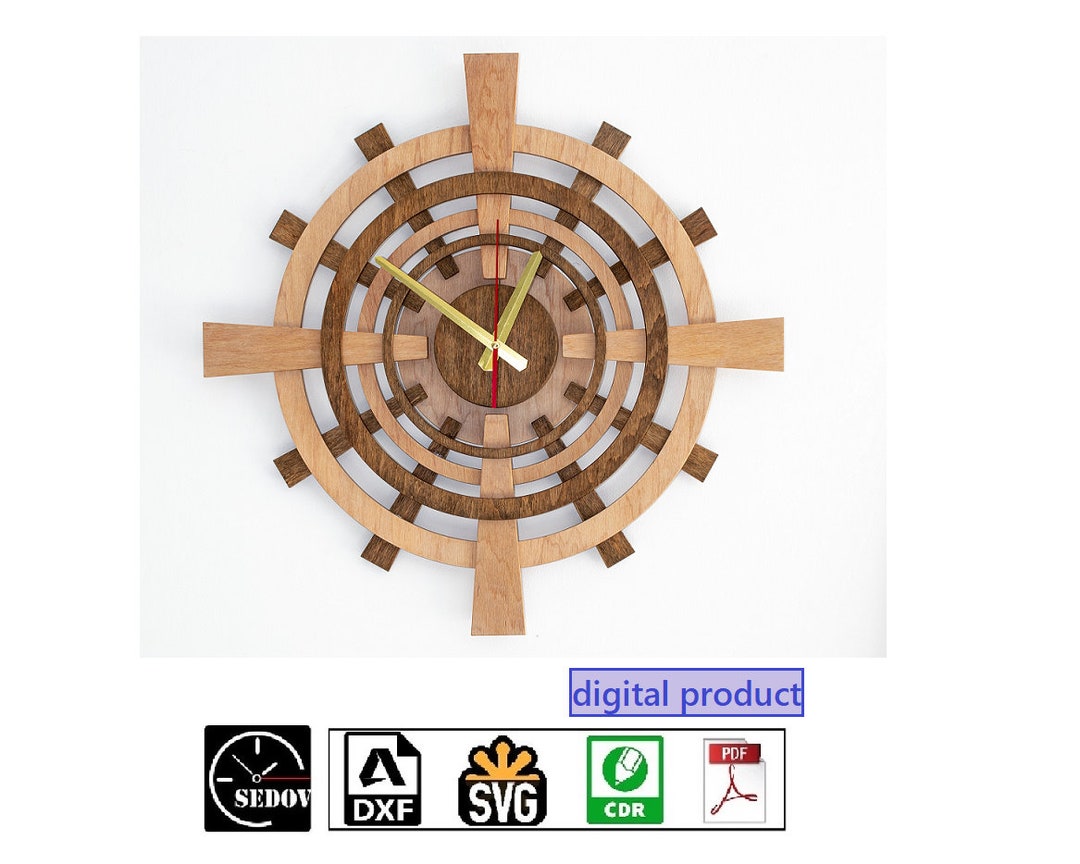 Laser Cut Modern Wall Clock Layered Wood Wall Clock Large Wall Clock ...