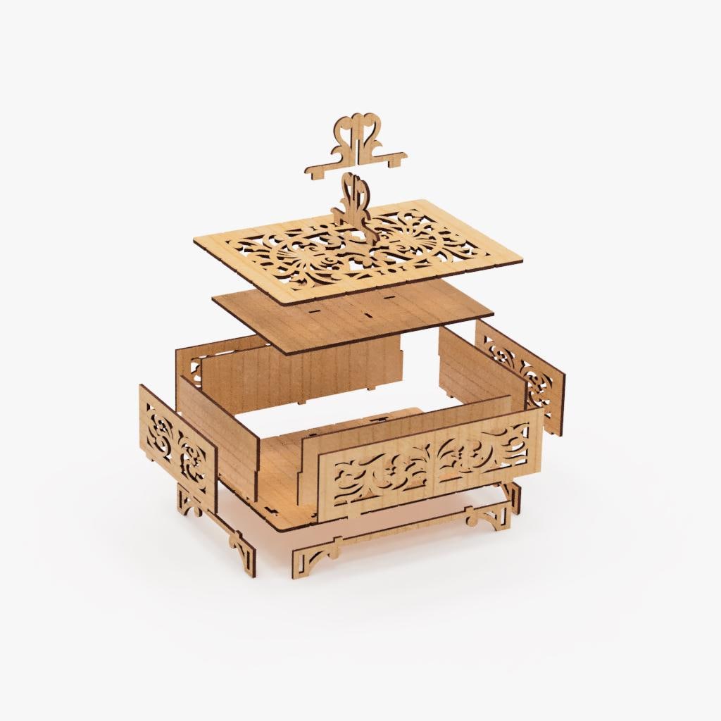 Laser Cut Keepsake Box With Patterns on Legs, Decorative Storage ...