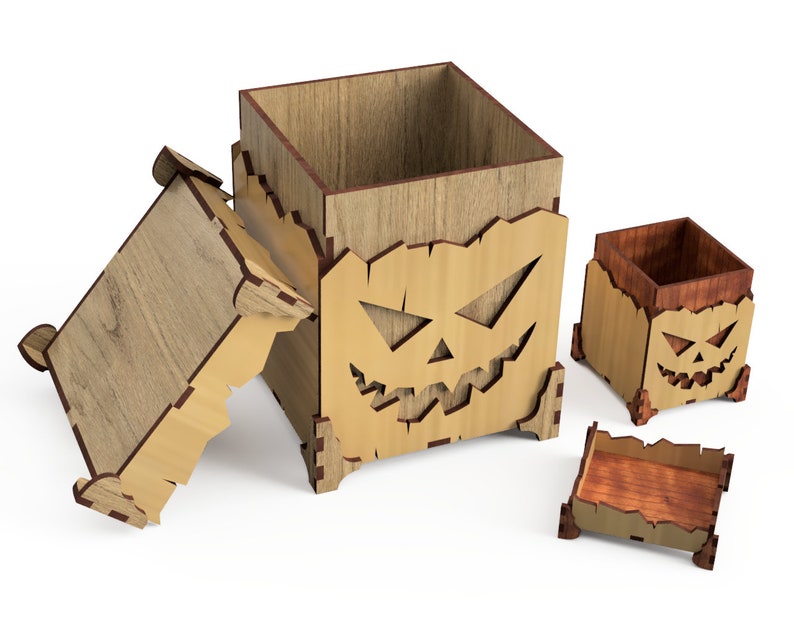 Laser Cut Halloween Box With Lid Candy Box or Gift Box Template - Two ...