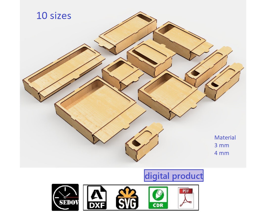 Laser Cut Boxes Set With Lid - Slider Box - Storage Lid Box - Template ...