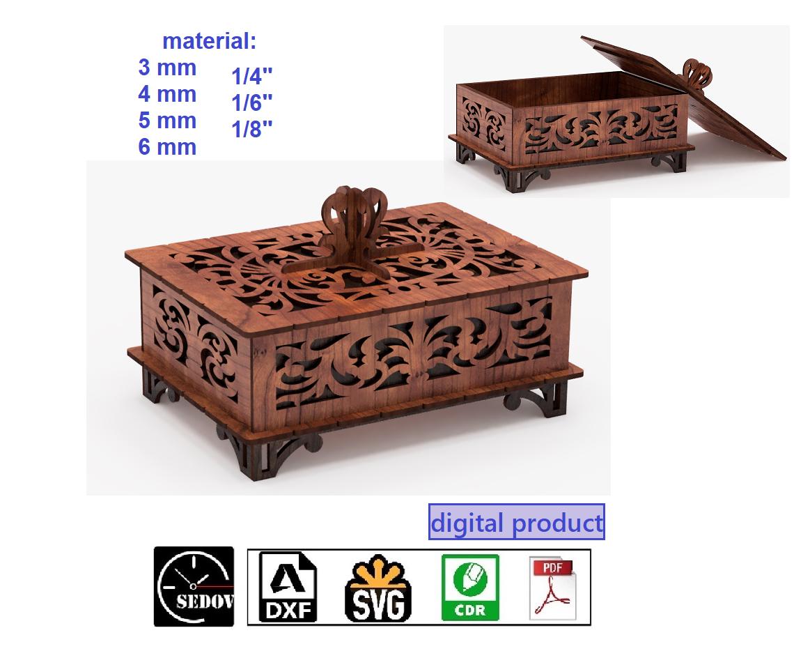 Laser Cut Keepsake Box With Patterns on Legs, Decorative Storage ...