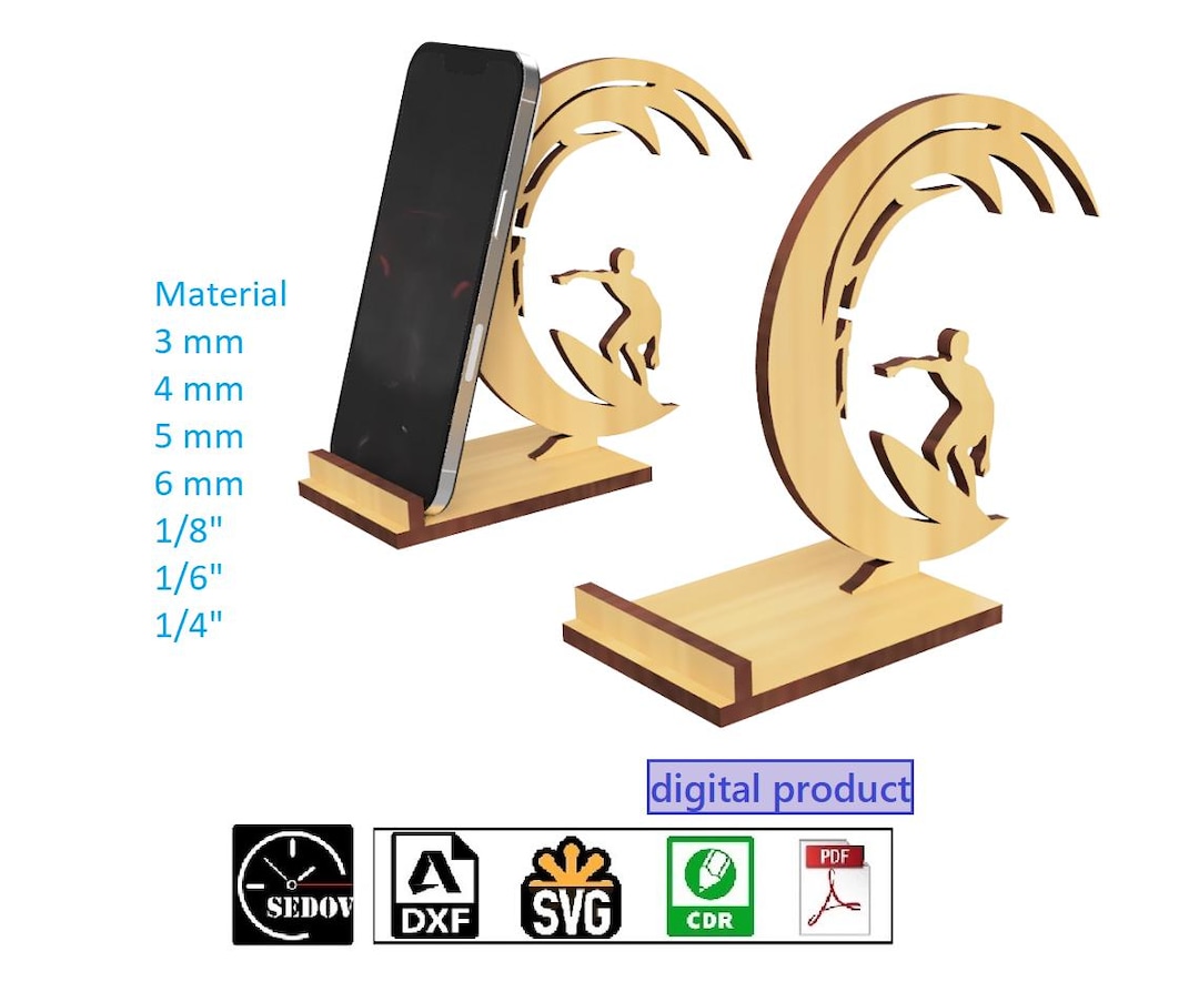 DIY Laser Cut Template: Phone Stand - Surfer Who Caught the Wave, Easy ...