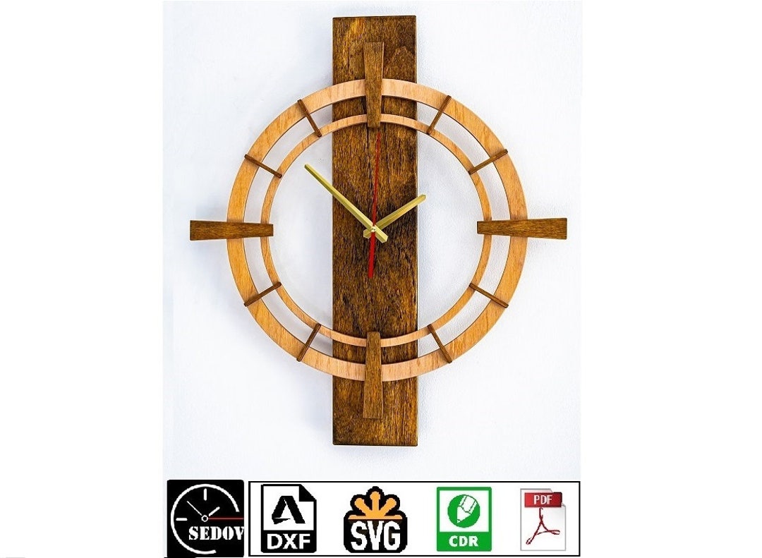 Laser Cut Vertical Big Wall Clock Laser Cut Project Plan Wall Clock SVG ...