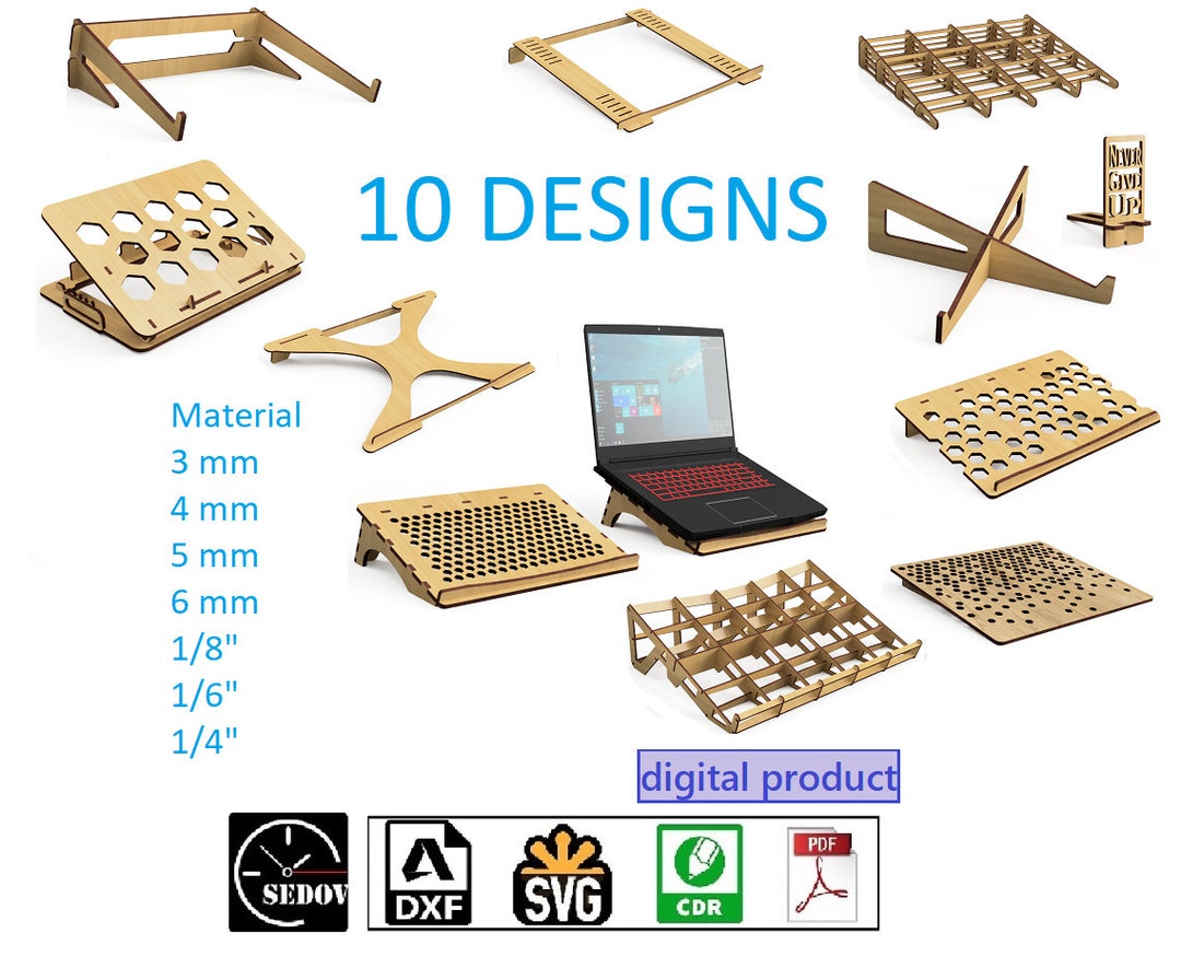 Set of 10 Laser Cut Laptop Stand Templates Variety Pack Adjustable ...