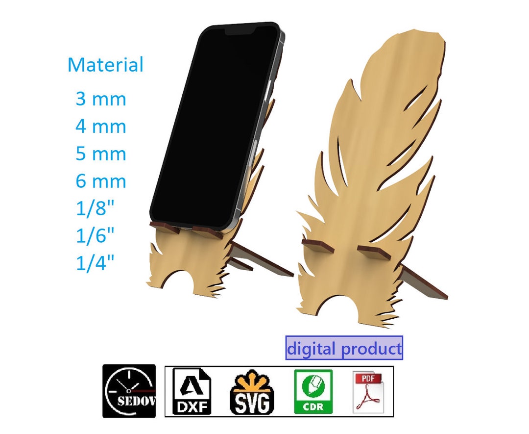 Laser Cut Feather Phone Stand - Unique Cellphone Holder DIY Digital ...