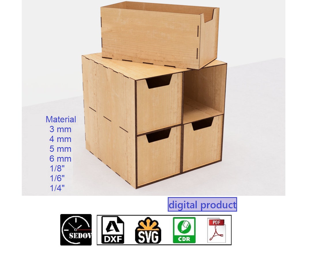 Laser Cut Box With 4 Drawers Arranged in Two Rows With Handholes, Tool ...