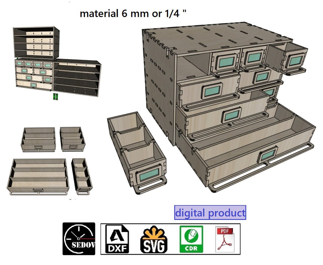Laser Cut Modular Organizer Transformer With Drawer, for Storage Tool ...