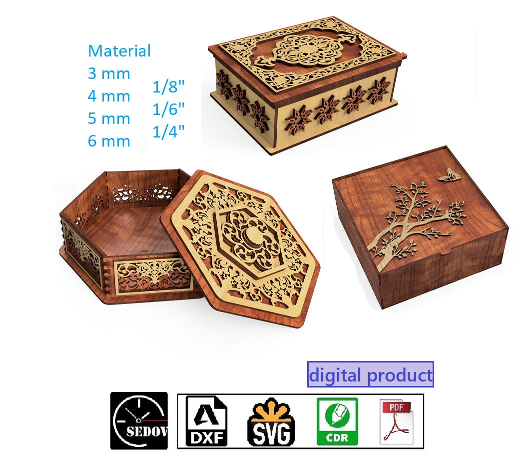 Laser Cut Set of 3 Caskets Box- Beautiful Ornament Boxes - Jewelry Gift ...